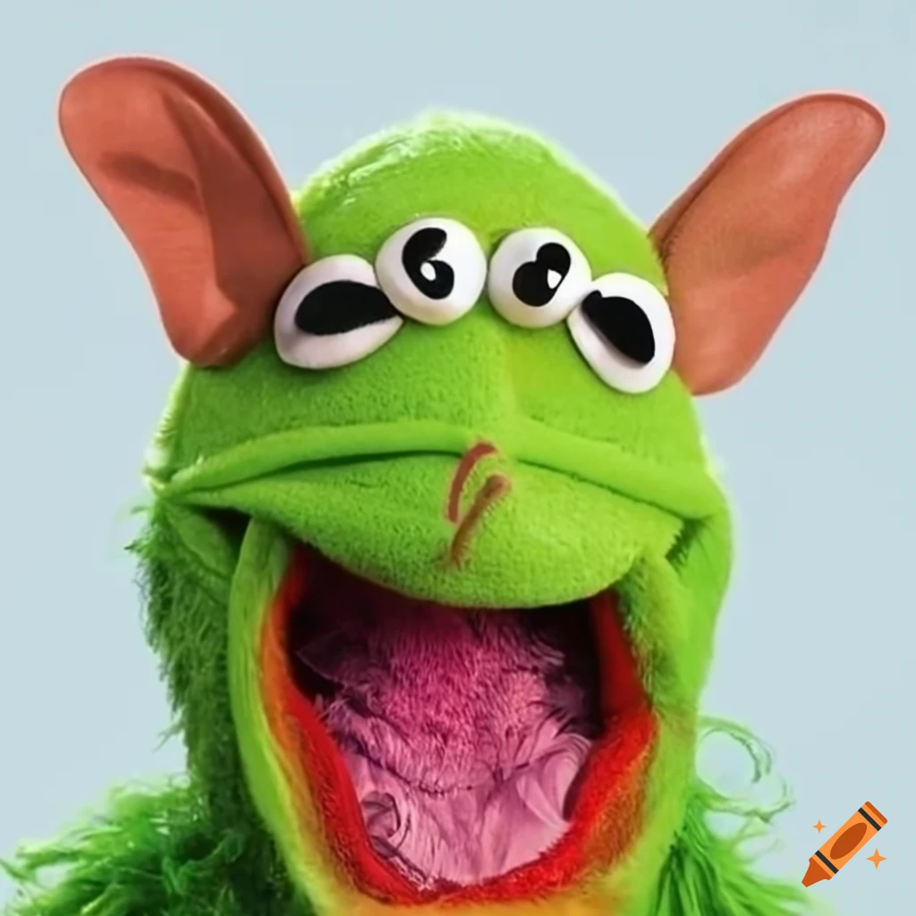 Muppet eating a fruit by the water on Craiyon