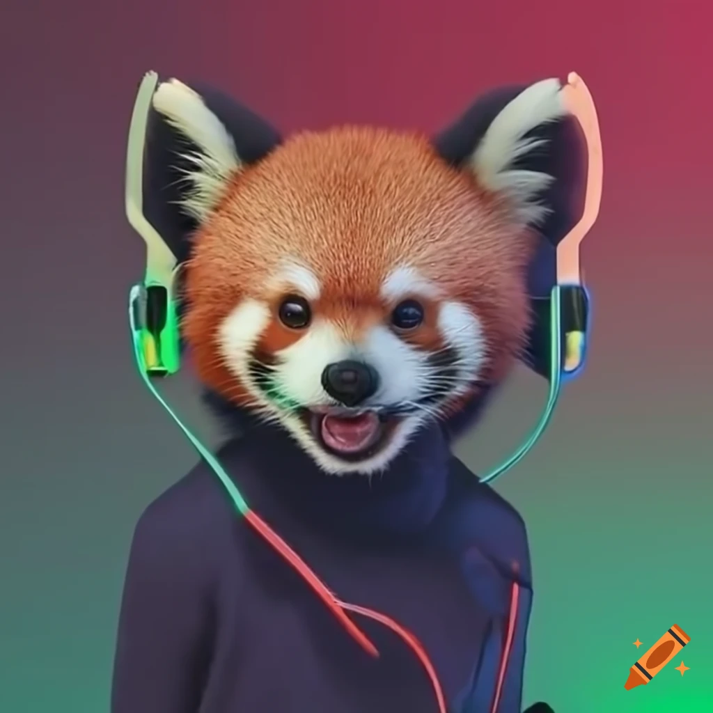Red panda wearing gaming headset on Craiyon