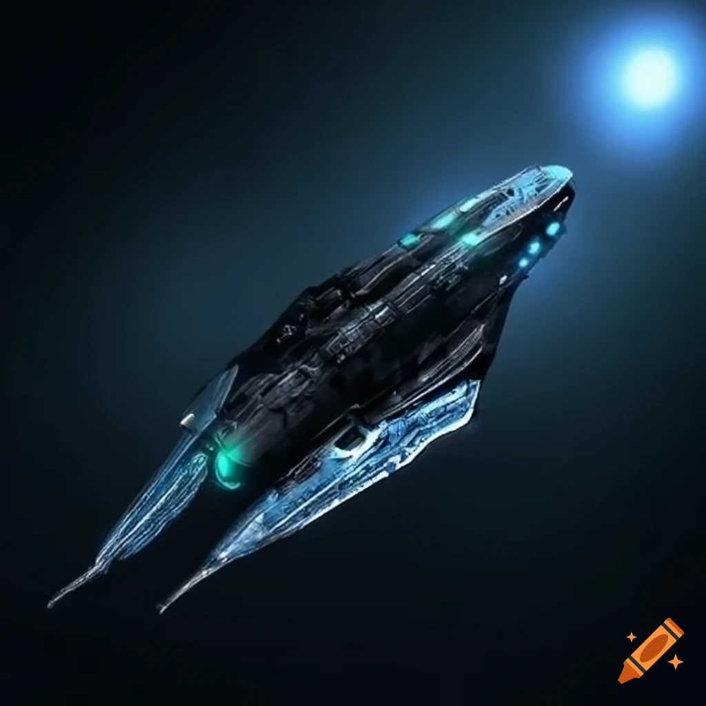 Photo of an asymmetric alien spaceship with a black hull in space on ...