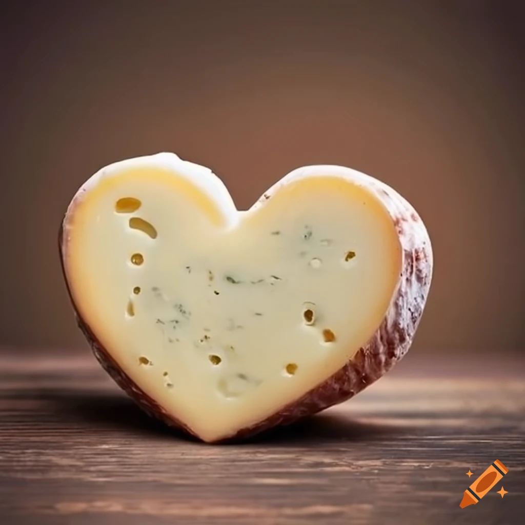 Heart-shaped cheeses on a wooden table on Craiyon