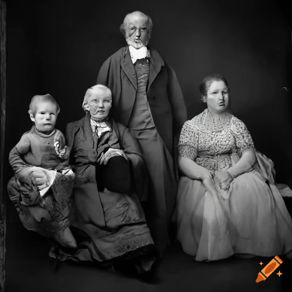 Vintage family portrait from 1800 in photorealistic black and white on ...