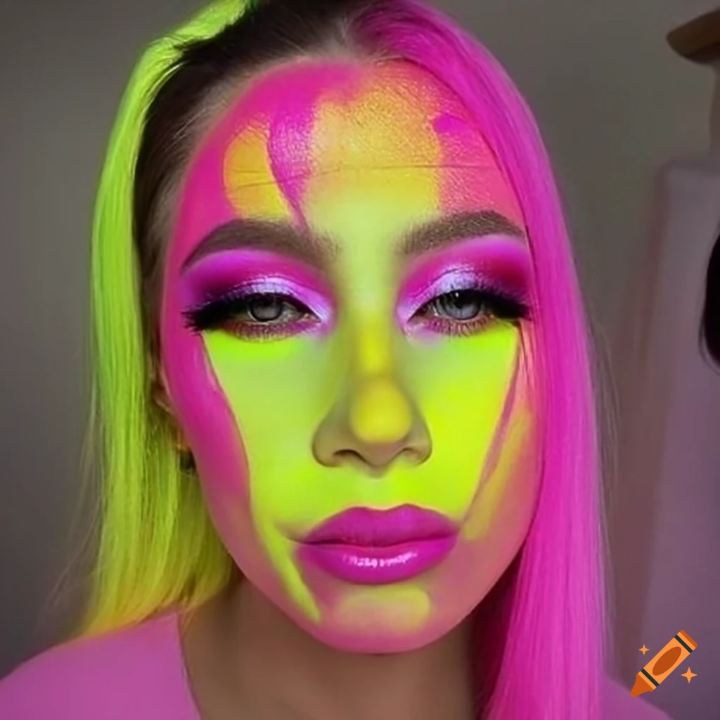 Neon pink and yellow makeup on Craiyon