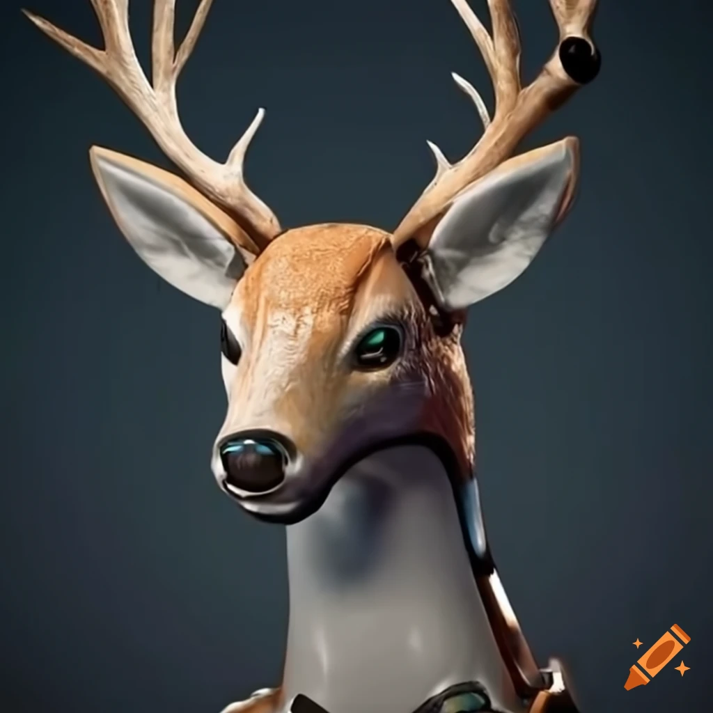 Robot with a realistic deer head on Craiyon