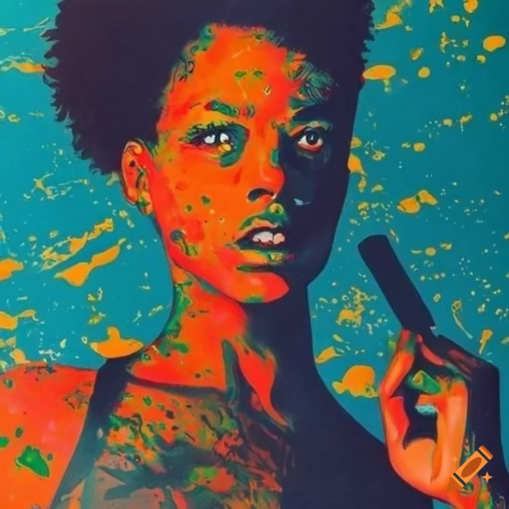 Vintage pulp horror poster featuring colorful black girl with halftones ...