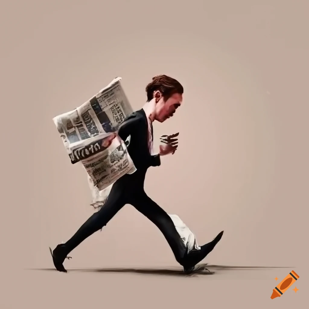 Person running with a newspaper on Craiyon