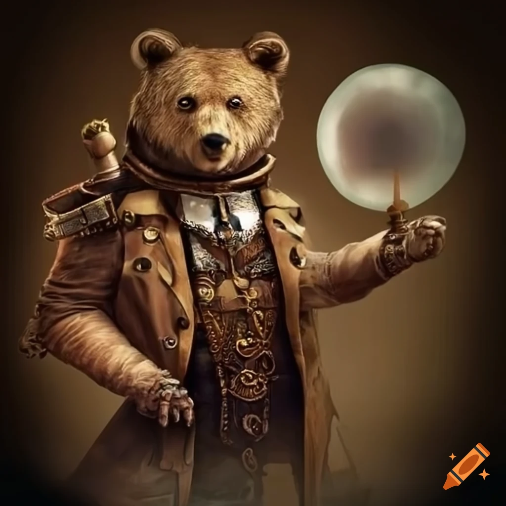 Steampunk bear sculpture on Craiyon