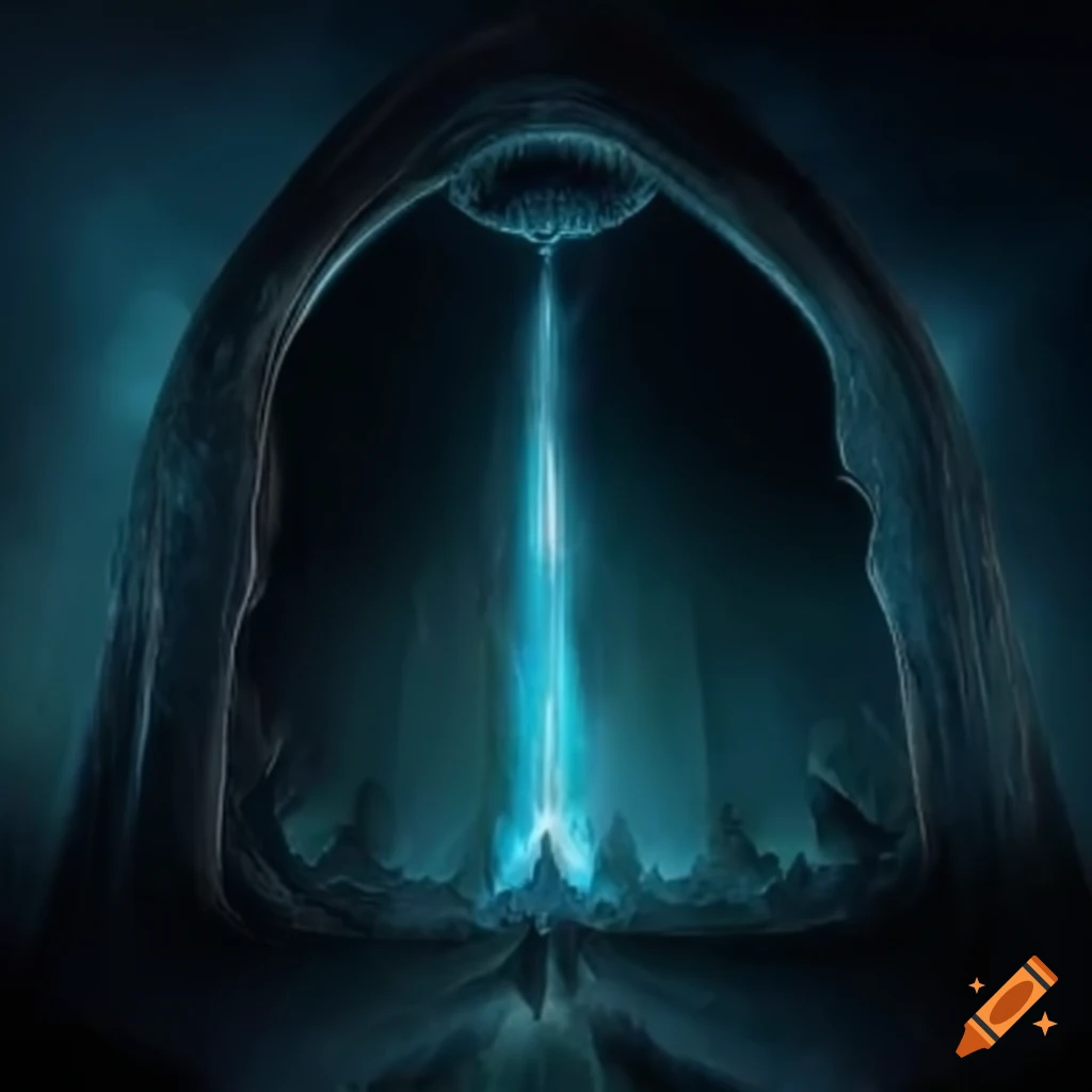 Giant alien cathedral falling into a black hole on Craiyon