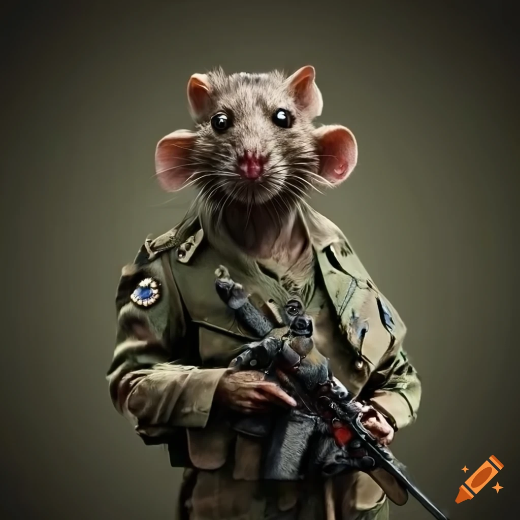 Dapper rat in French army uniform on a battlefield on Craiyon
