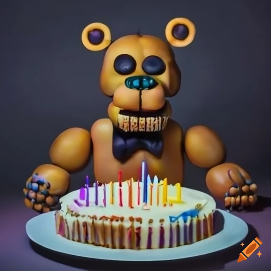 Fazbear birthday cake with melting candles on Craiyon