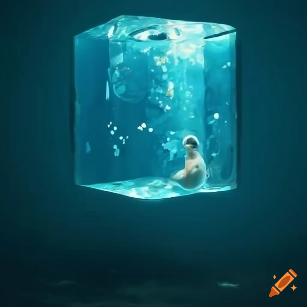 Woman inside an underwater cube on Craiyon