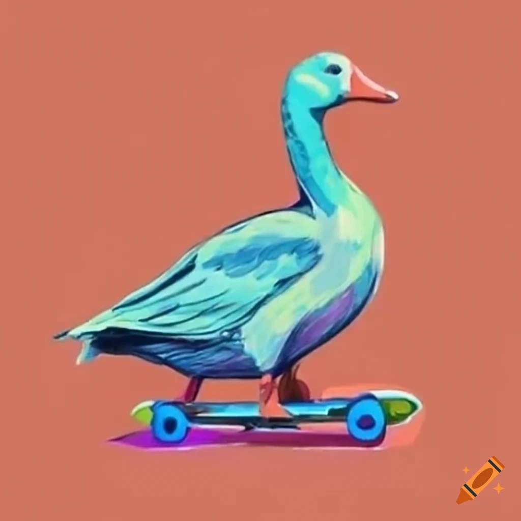 Goose riding a skateboard on Craiyon