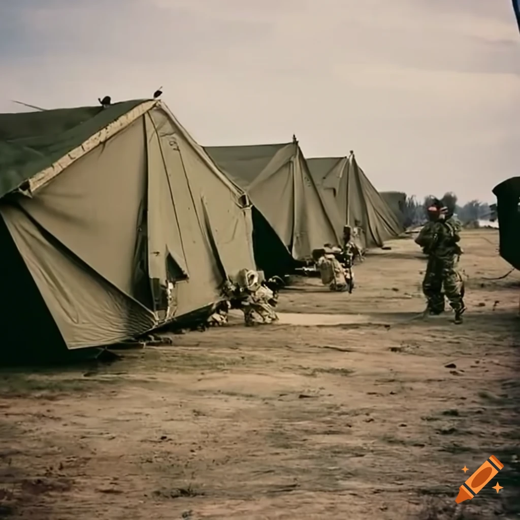 Army camp with canvas tents and Challenger 3 tanks on Craiyon