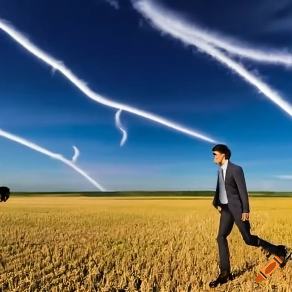 Justin trudeau walking through a field with dramatic sky on Craiyon