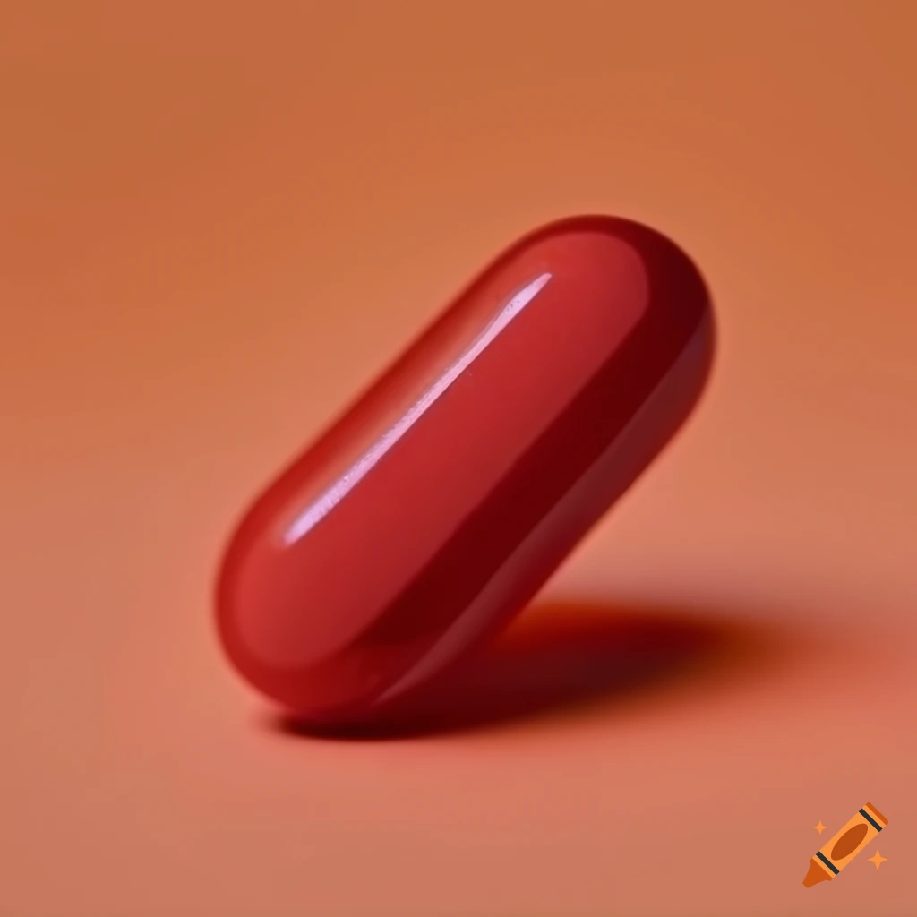 Close-up of a red pill on an orange background on Craiyon