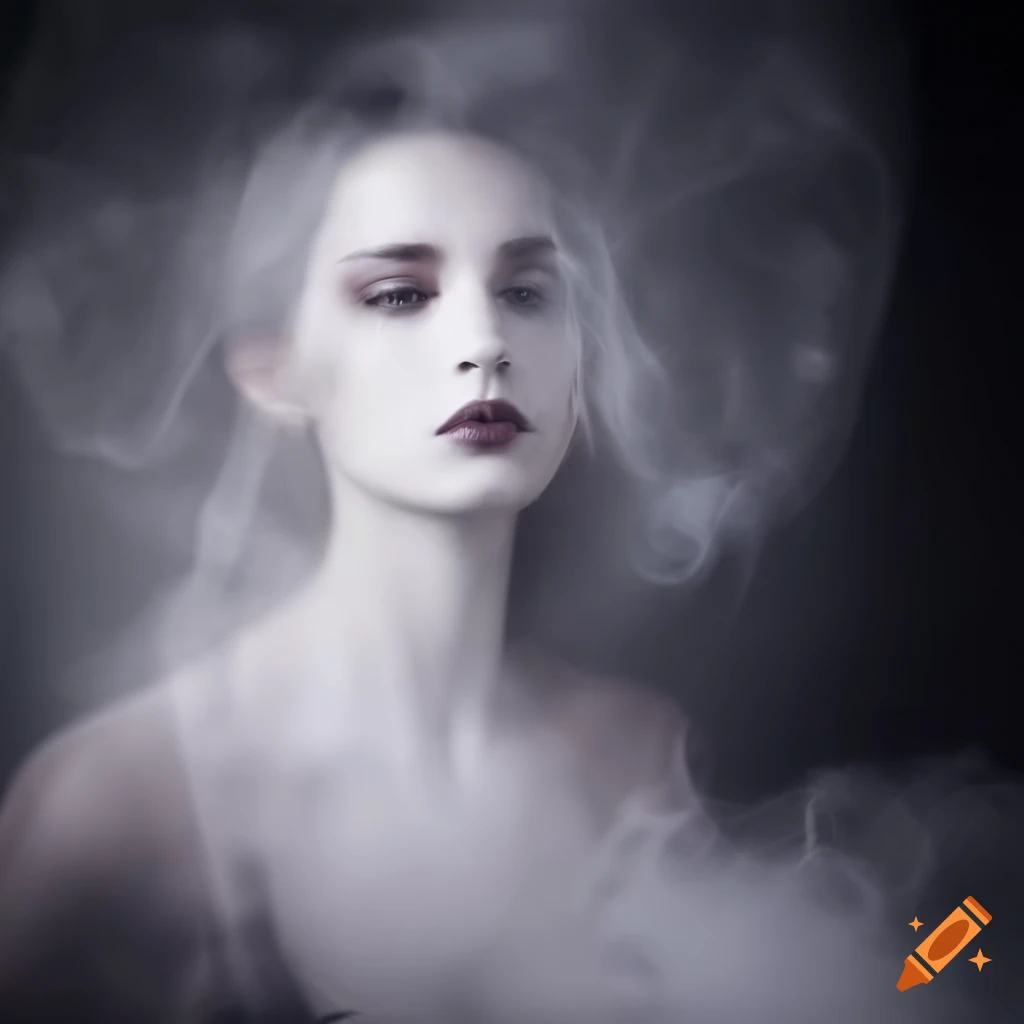 Fashion photography of a woman with mist, floral wreath, and veil on ...