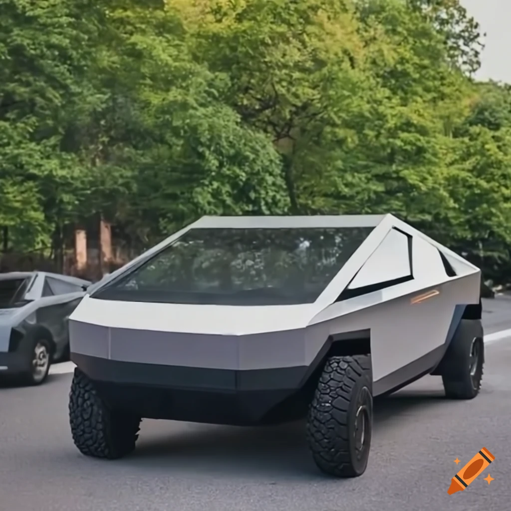 Tesla Cybertruck parked in Central Park, wide angle view on Craiyon