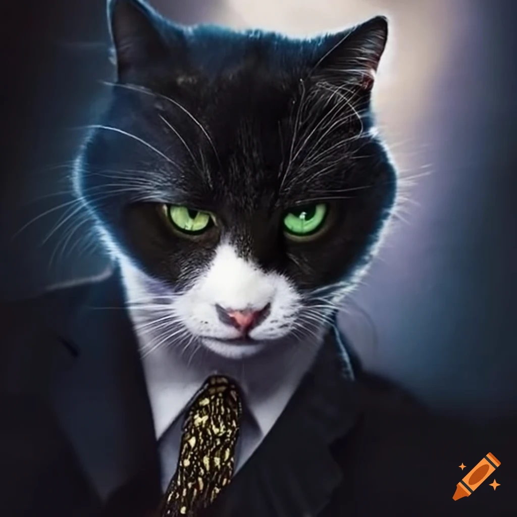 Black and white cat with a mafia boss attitude on Craiyon