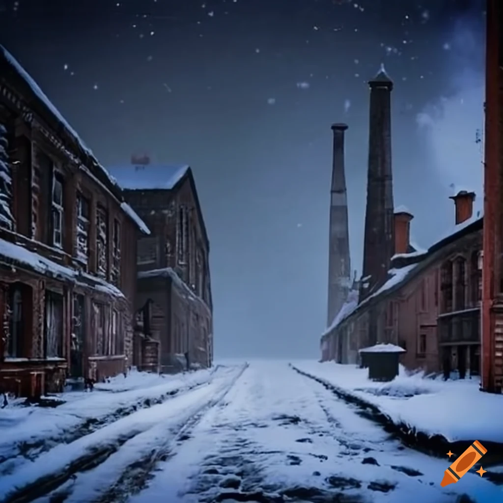 Victorian factory during blizzard on Craiyon