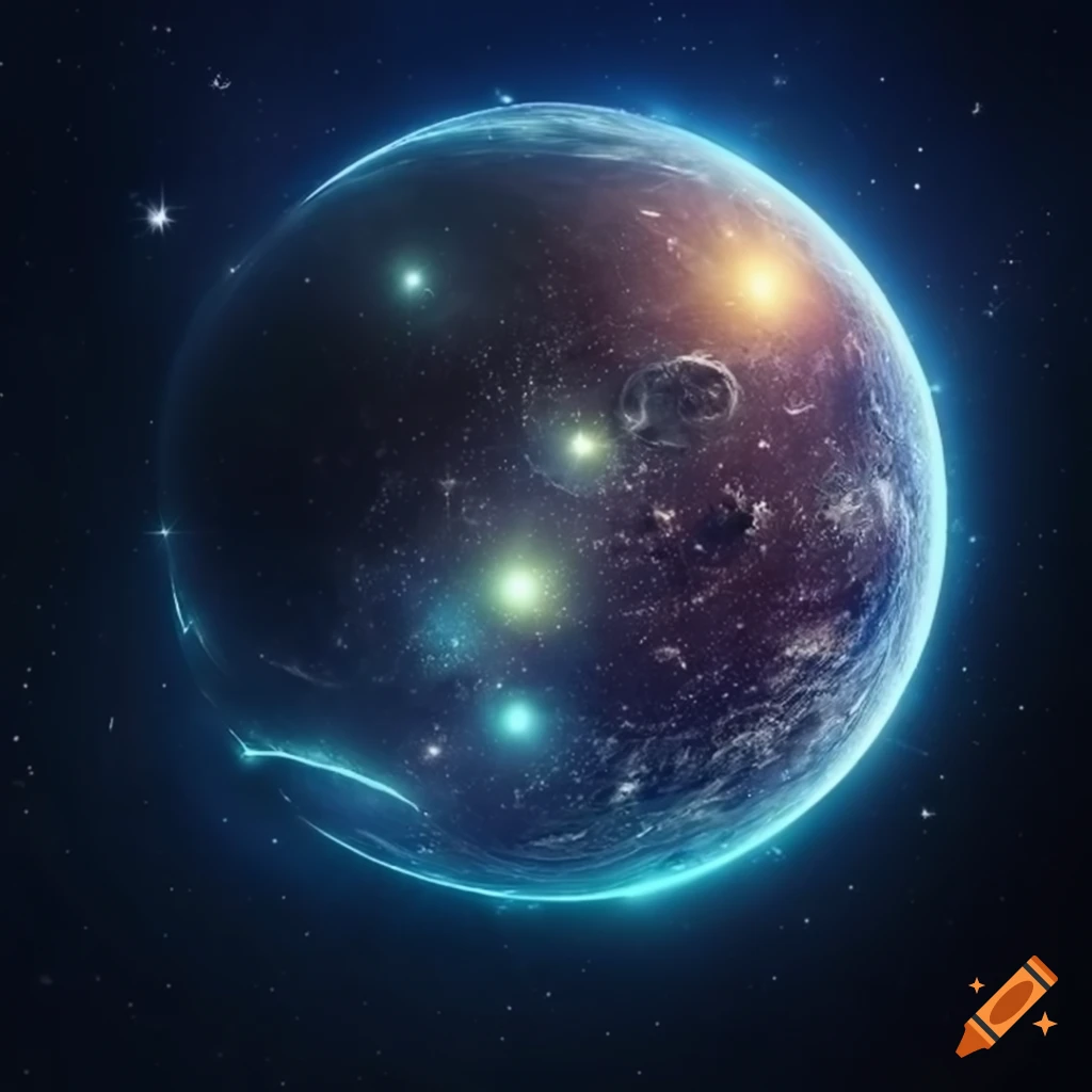Abstract representation of multiverse and space with planets on Craiyon
