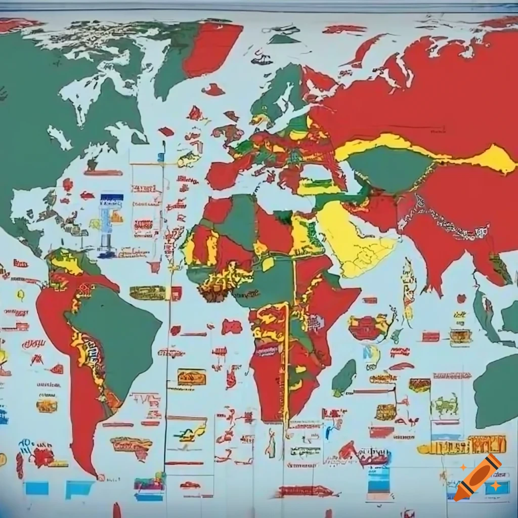 Colorful custom world map with unique continents and country names on ...