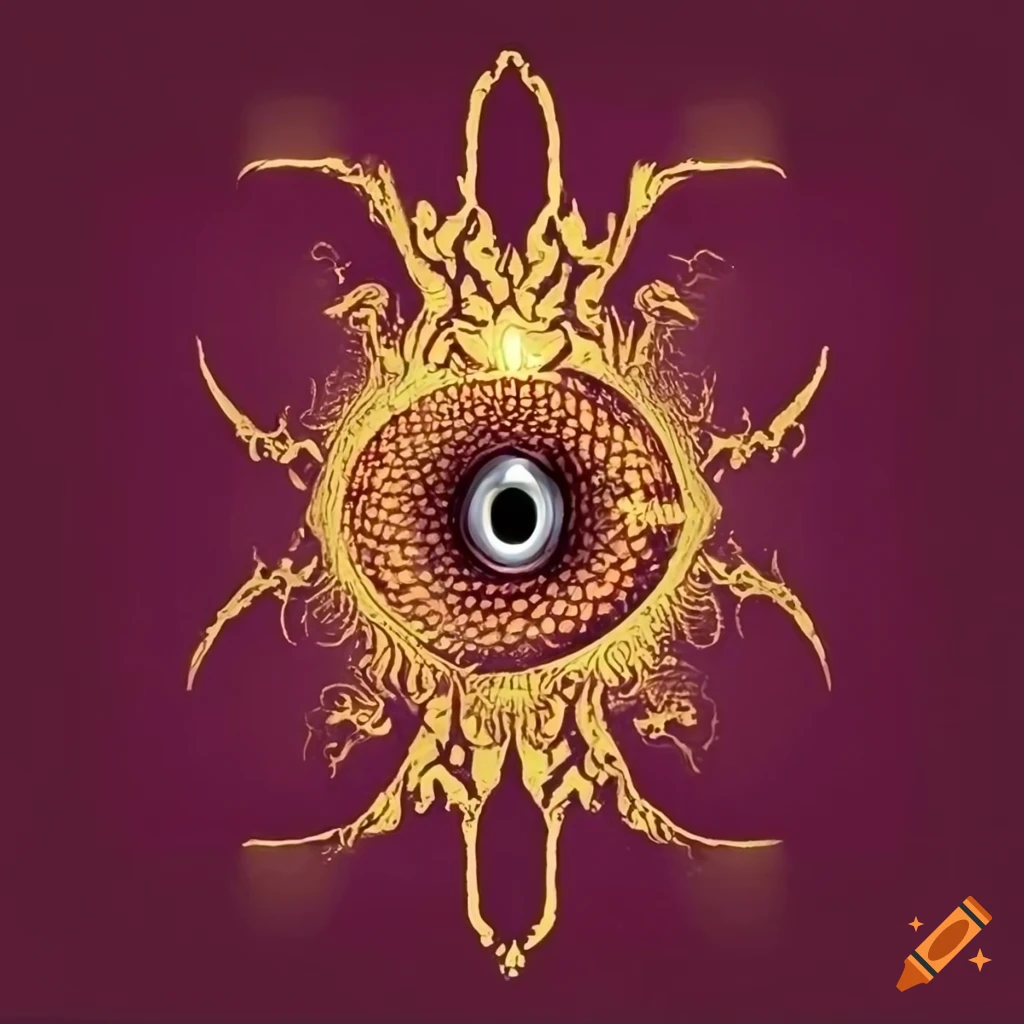 Stylized golden dragon eye on burgundy background on Craiyon