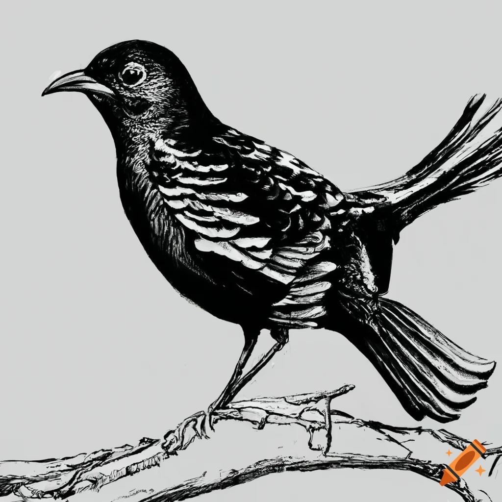 Black and white bowerbird drawing on Craiyon