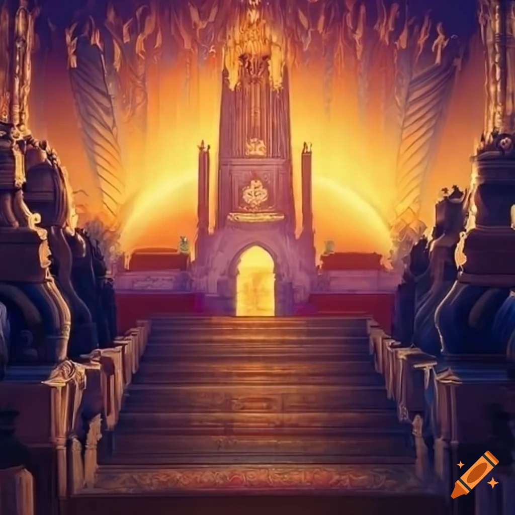 Wise ruler enjoying the sunset in the throne room with a calm ...
