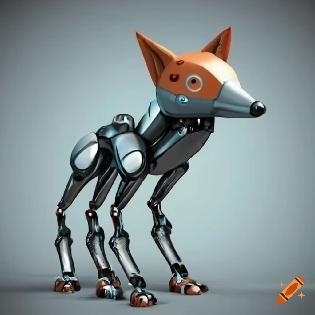 Robot fox animal looking left on Craiyon