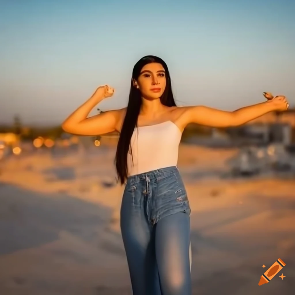 Palestinian woman showing strength and resilience near rubble and ruins ...