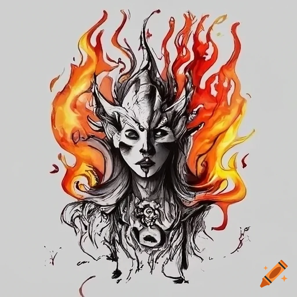 Ink drawing of a fire spirit on Craiyon
