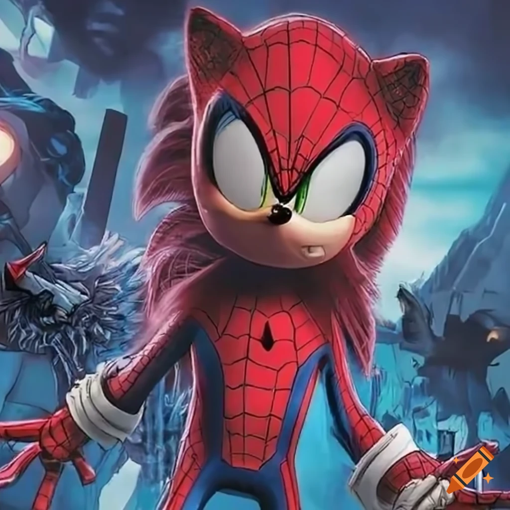 Superhero battle between spider-man and sonic the hedgehog on Craiyon