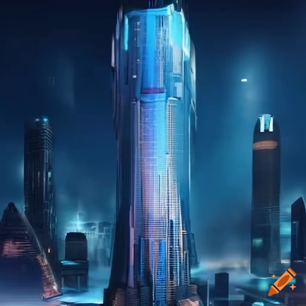 Luxurious sci fi tower in futuristic city on Craiyon