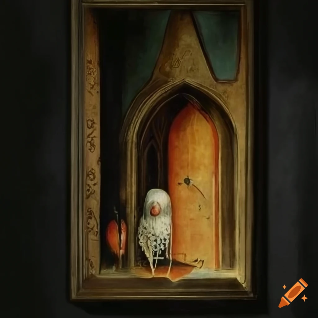 Hieronymous bosch painting of dark room with gothic window showing ...