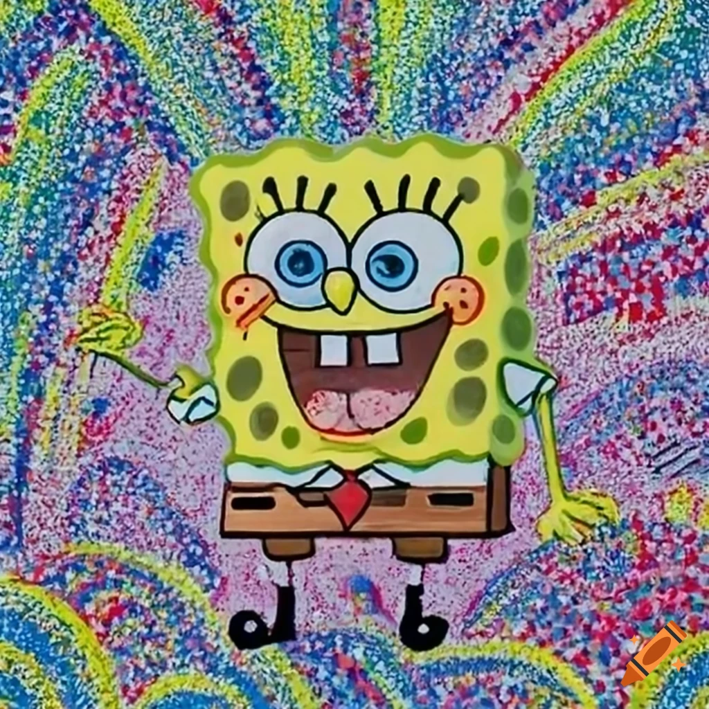 Spongebob squarepants painting in seurat pointillism style on Craiyon