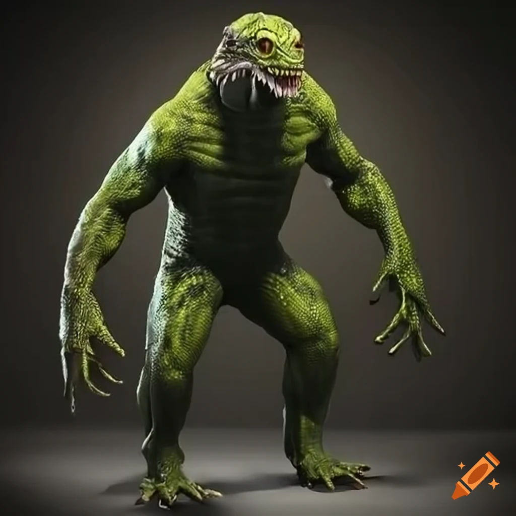 Reptile man standing in full body view on Craiyon
