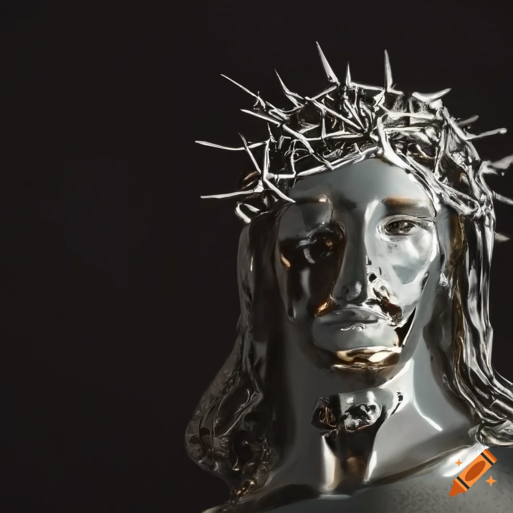 Reflective chrome head statue of jesus christ with detailed facial ...