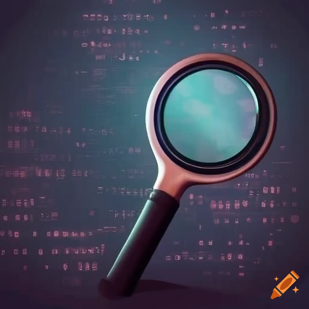 Magnifying glass focusing on warship with binary code overlay on Craiyon