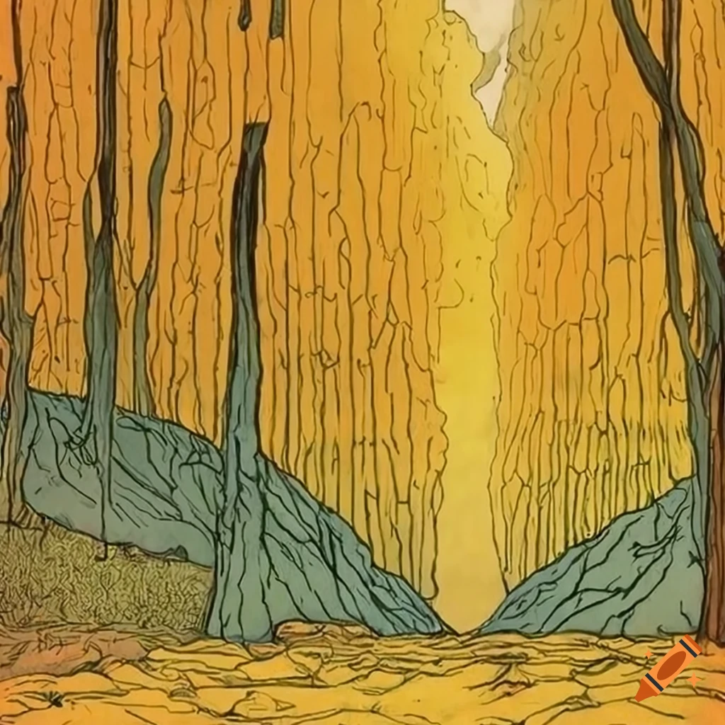 Moebius drawing of ginkgo biloba trees forest on Craiyon