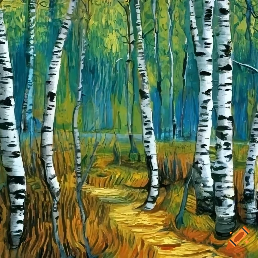 Birch forest painting by van gogh on Craiyon
