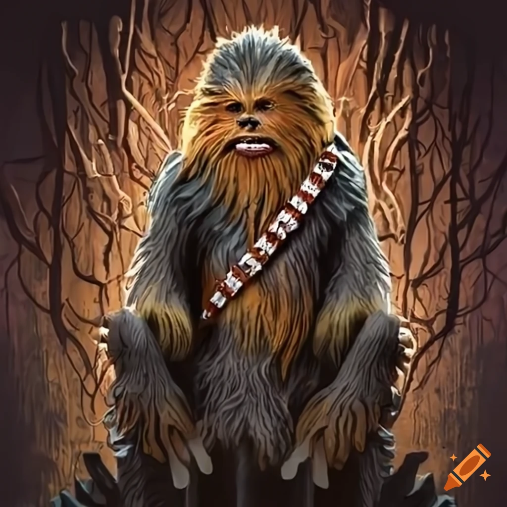 Chewbacca sitting on a throne of branches on Craiyon