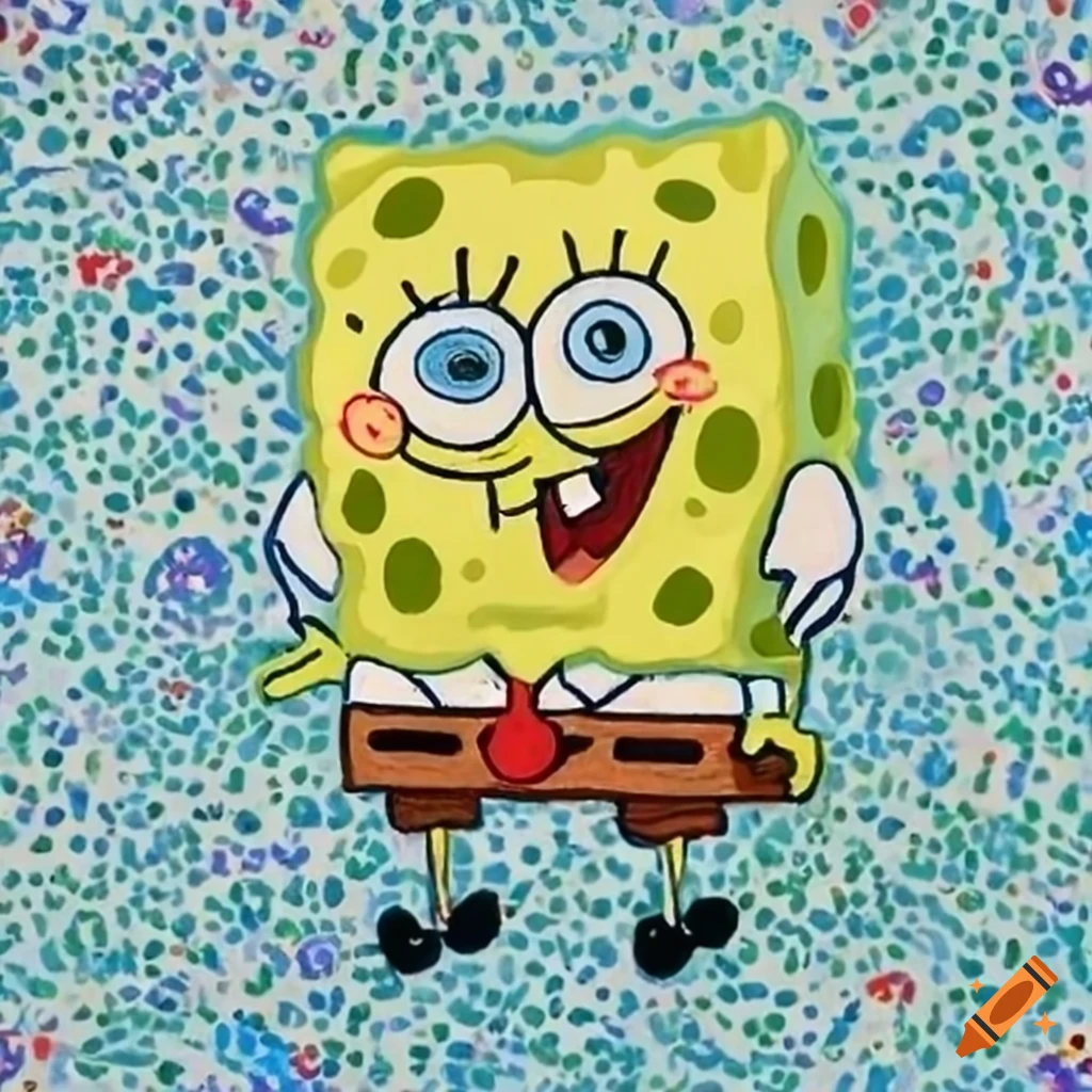 Spongebob squarepants painting in seurat pointillism style on Craiyon