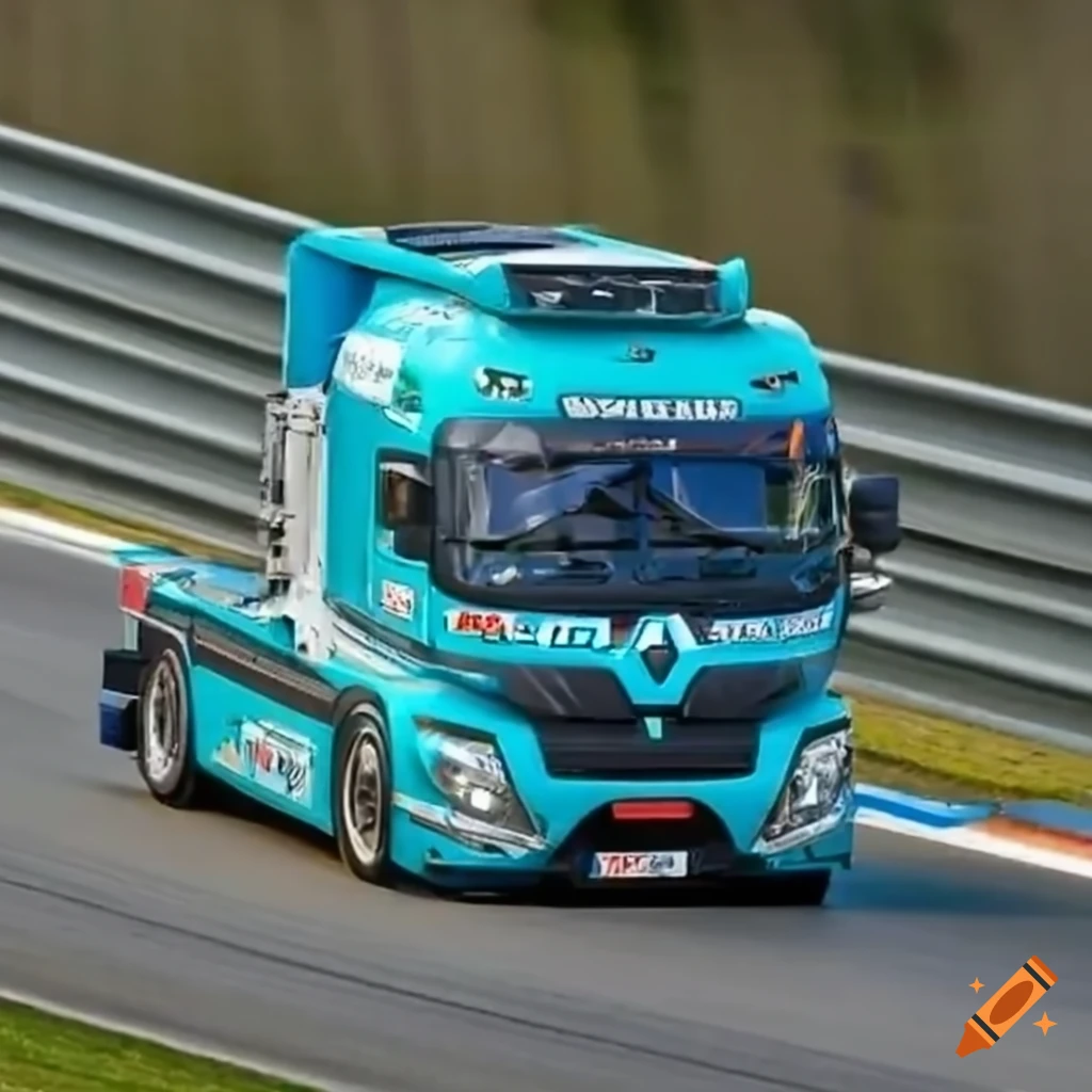 Renault racing truck on 24h du Mans circuit with competitors in the ...