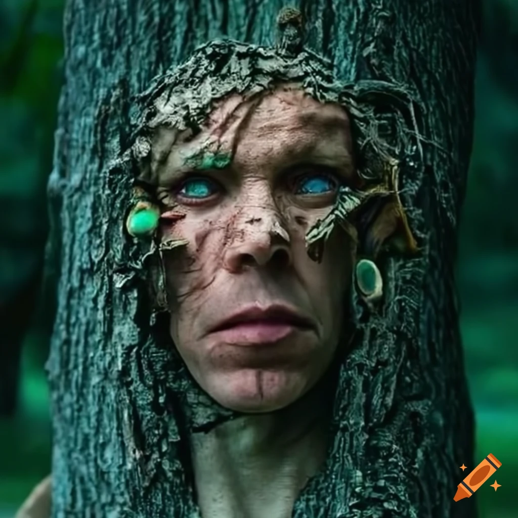 Man with his head inside a tree on Craiyon