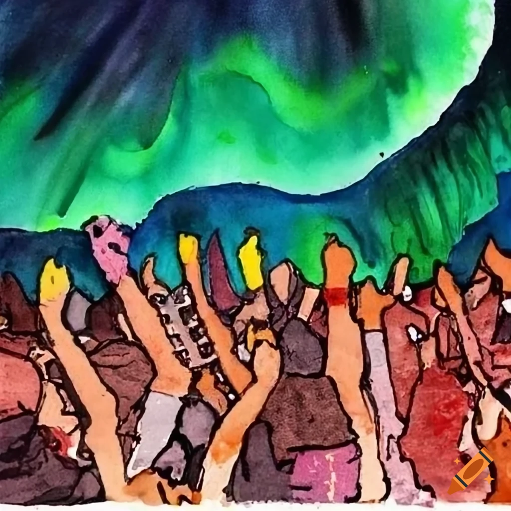 Punk mosh pit under the northern lights on Craiyon