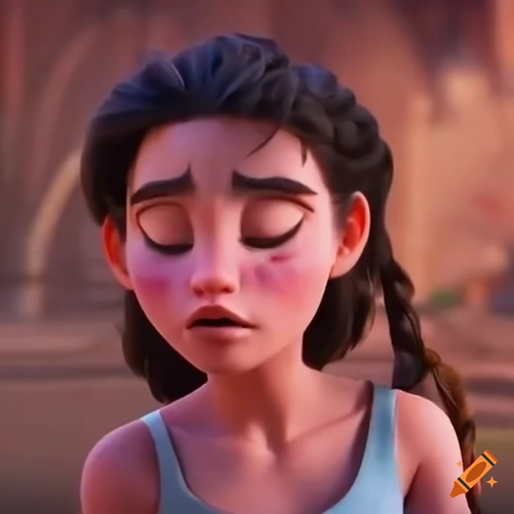 Disney martial fighter with bruised face wobbling in dizziness on Craiyon