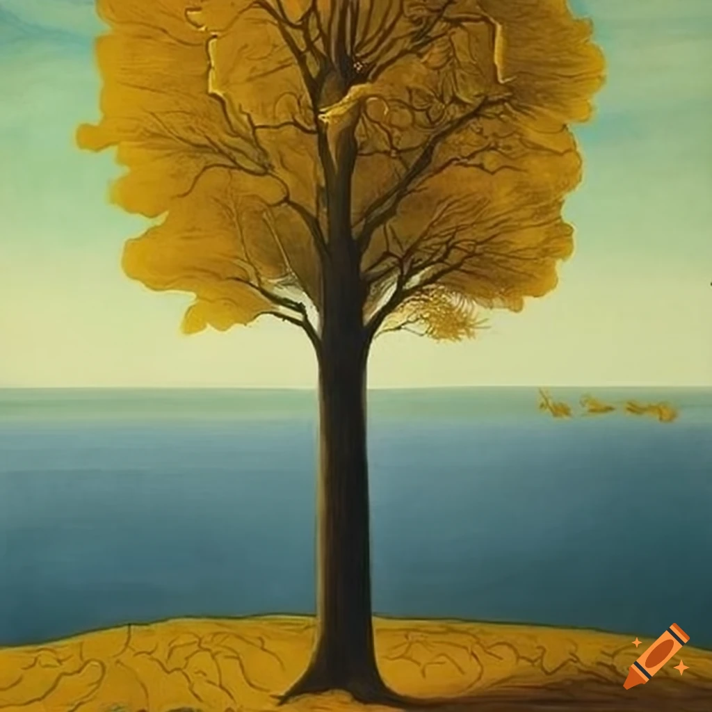 Ginkgo biloba trees forest painting by rené magritte on Craiyon