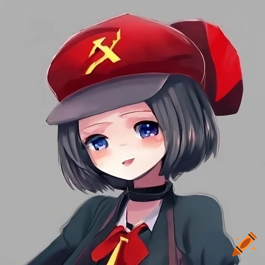 Anime femboy wearing a communist hat with hammer and sickle on Craiyon