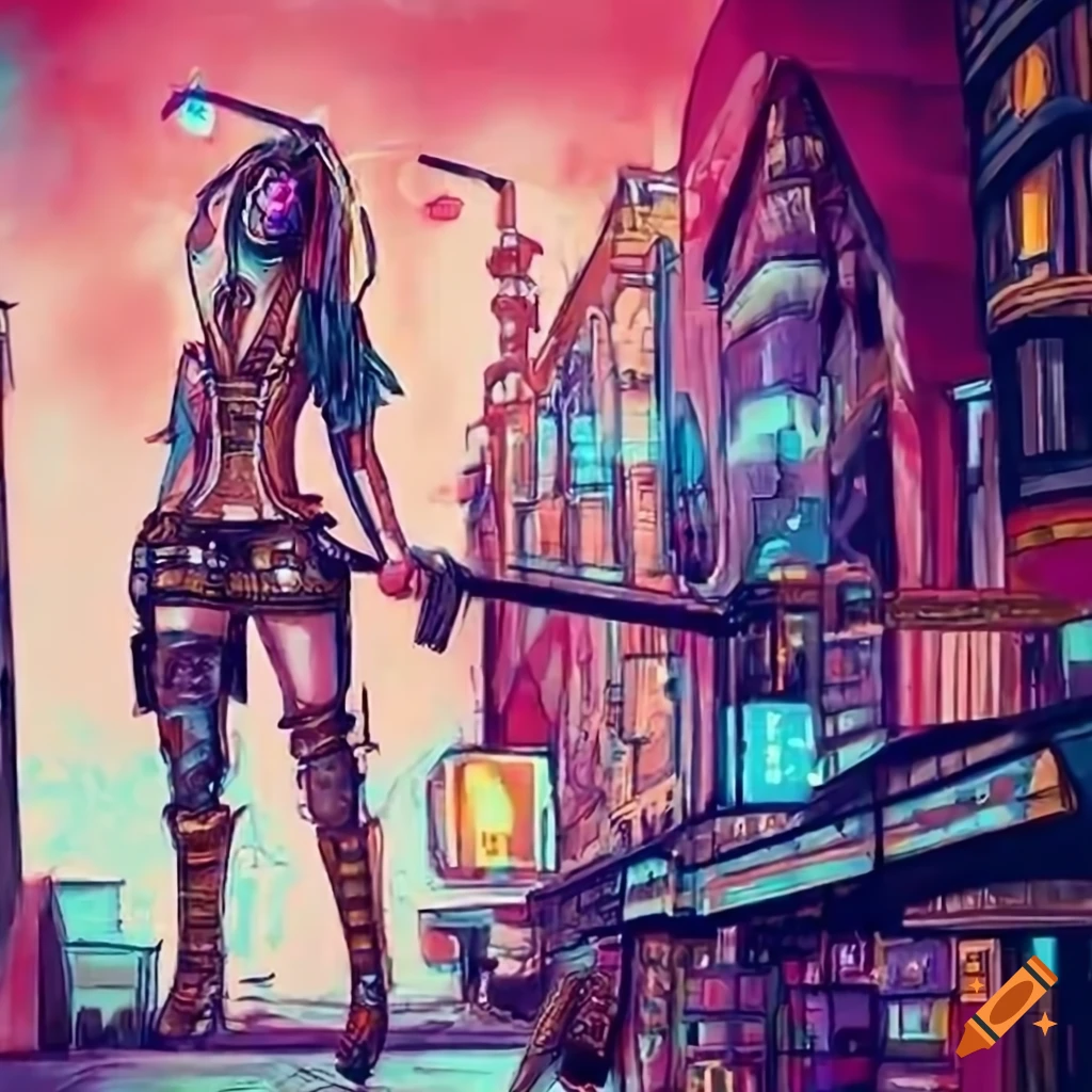 Cyberpunk vs steampunk woman in a futuristic city on Craiyon
