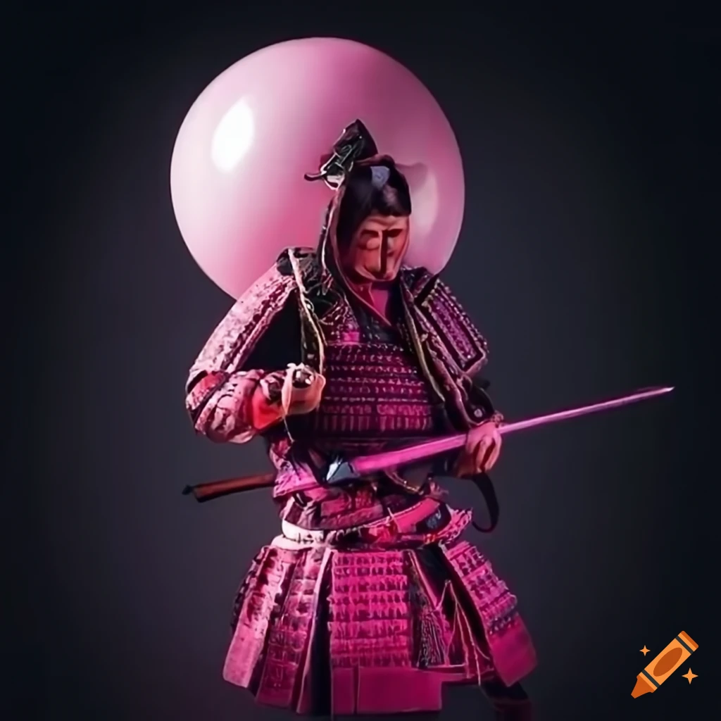 Samurai with a balloon riding a tiny pink electropony on Craiyon