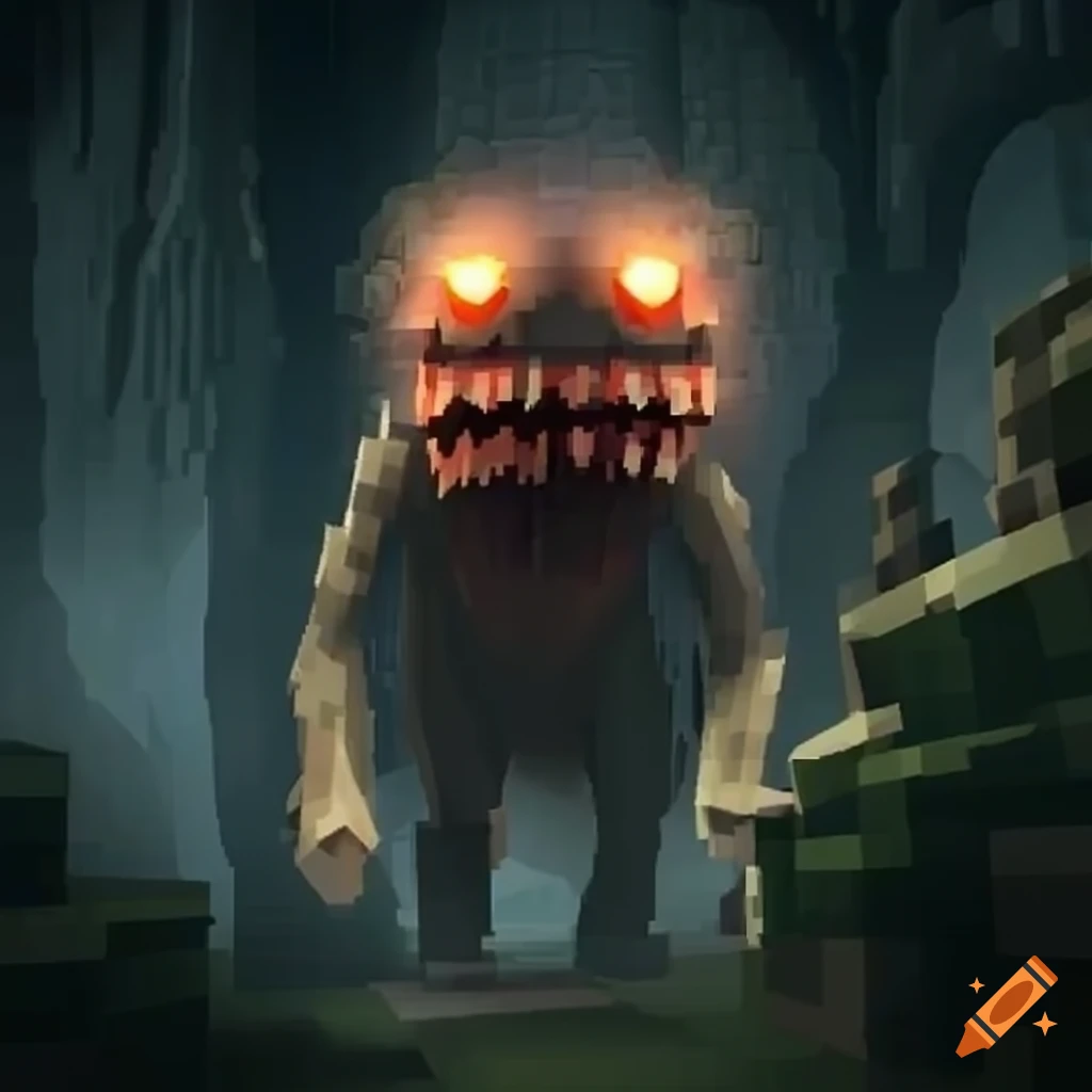 Scary monster inside minecraft game on Craiyon